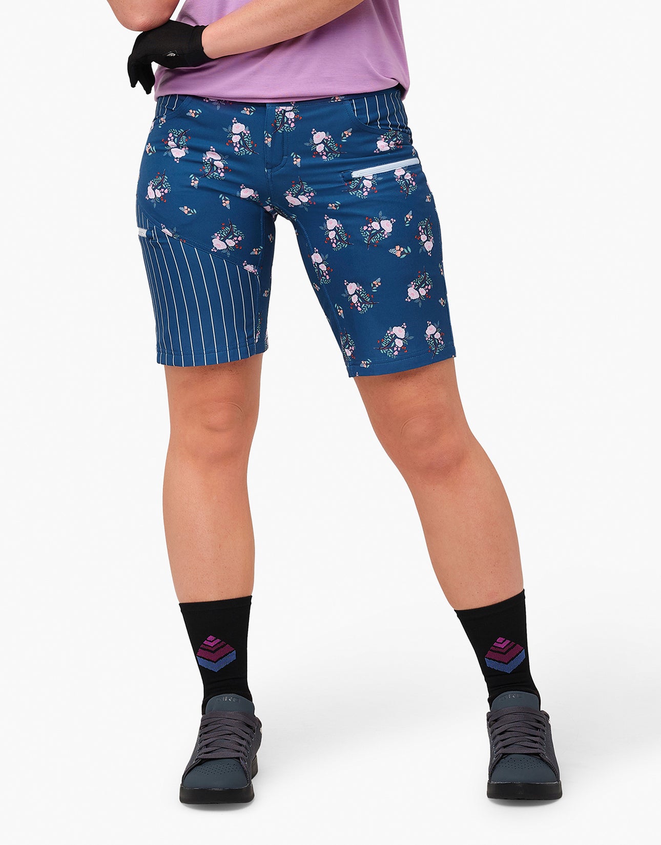 All Time 11" - Zipper Snap Mid-Rise Short : Blooming Stripes - Women's | SHREDLY
